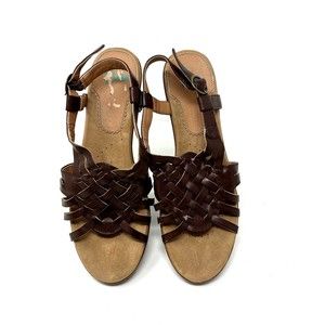 Yuu | Shoes | Yuu Womens M Dora Brown Tan Faux Leather Open Toe Wedge ...